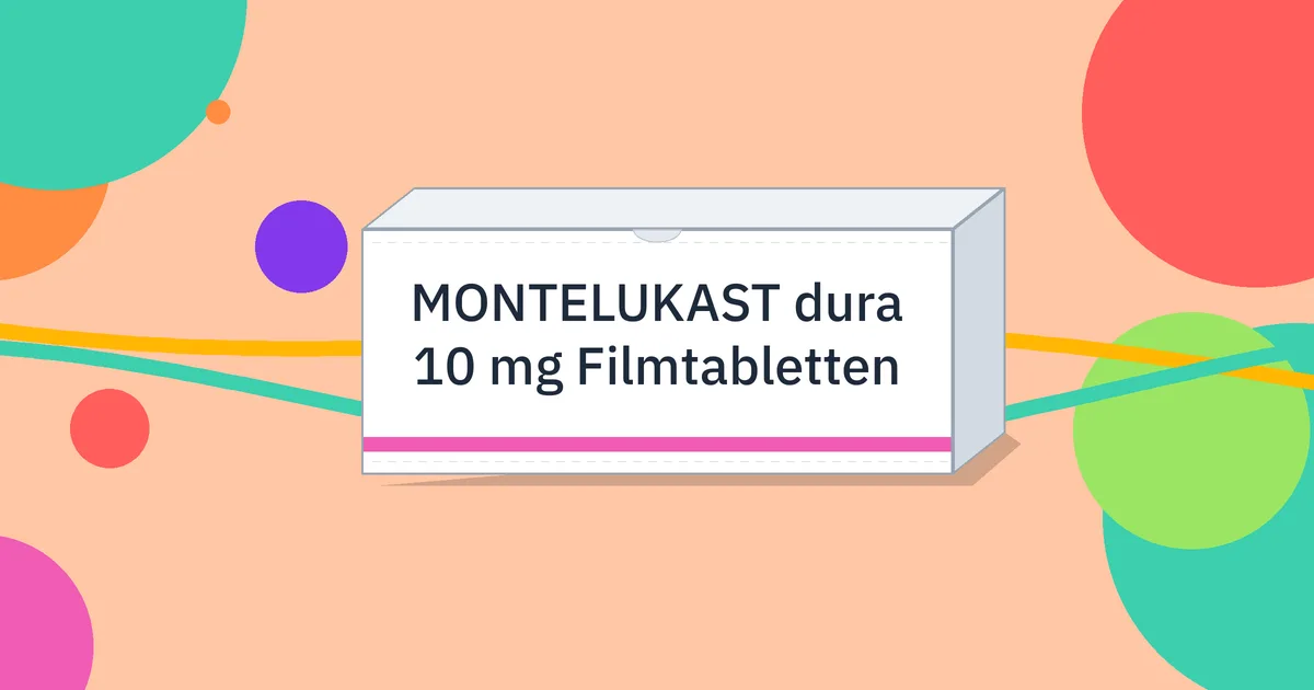 Symbolbild: Packung mit der Aufschrift MONTELUKAST dura 10 mg Filmtabletten (PZN 01842801) – Verfügbarkeit und Bezug in Apotheken in Frankfurt am Main