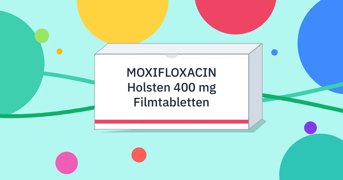Symbolbild: Packung mit der Aufschrift MOXIFLOXACIN Holsten 400 mg Filmtabletten (PZN 12537998) – Verfügbarkeit und Bezug in Apotheken in Frankfurt am Main