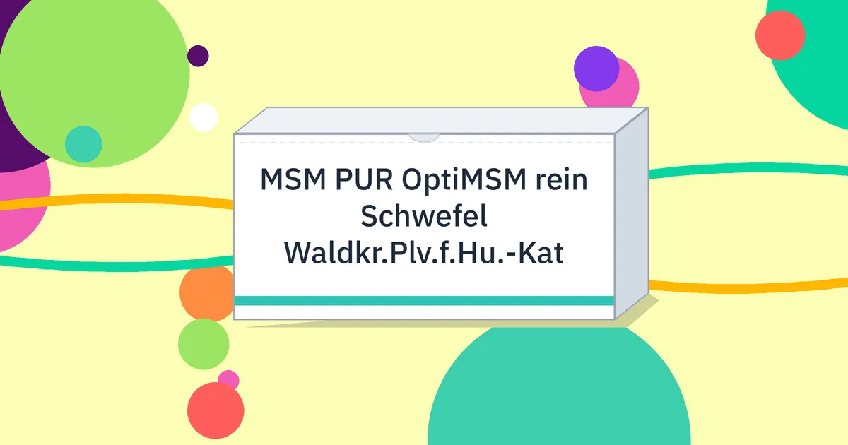 Symbolbild: Packung mit der Aufschrift MSM PUR OptiMSM rein Schwefel Waldkr.Plv.f.Hu.-Kat (PZN 20637308) – Verfügbarkeit und Bezug in Apotheken in Frankfurt am Main