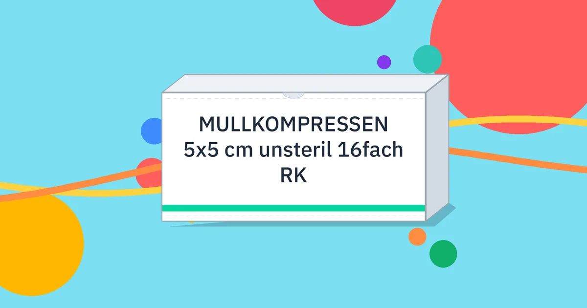 Symbolbild: Packung mit der Aufschrift MULLKOMPRESSEN 5x5 cm unsteril 16fach RK (PZN 06613749) – Verfügbarkeit und Bezug in Apotheken in Frankfurt am Main