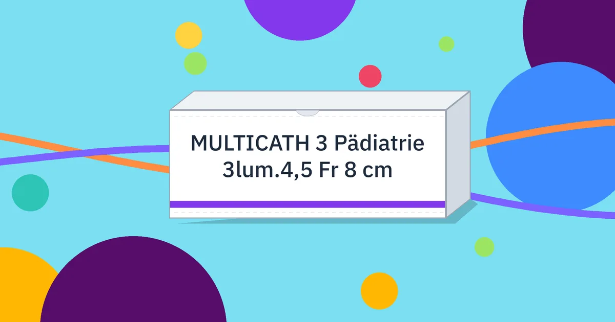 Symbolbild: Packung mit der Aufschrift MULTICATH 3 Pädiatrie 3lum.4,5 Fr 8 cm (PZN 09398033) – Verfügbarkeit und Bezug in Apotheken in Frankfurt am Main