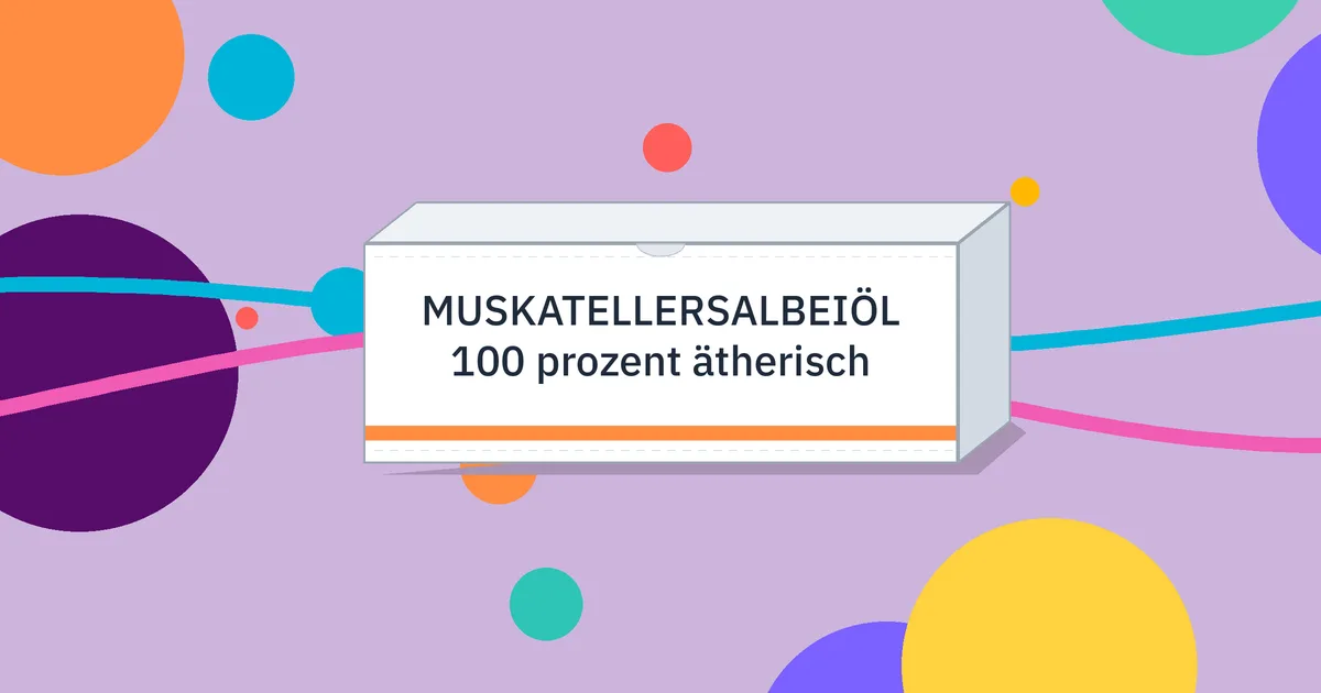 Symbolbild: Packung mit der Aufschrift MUSKATELLERSALBEIÖL 100 prozent ätherisch (PZN 07616773) – Verfügbarkeit und Bezug in Apotheken in Frankfurt am Main