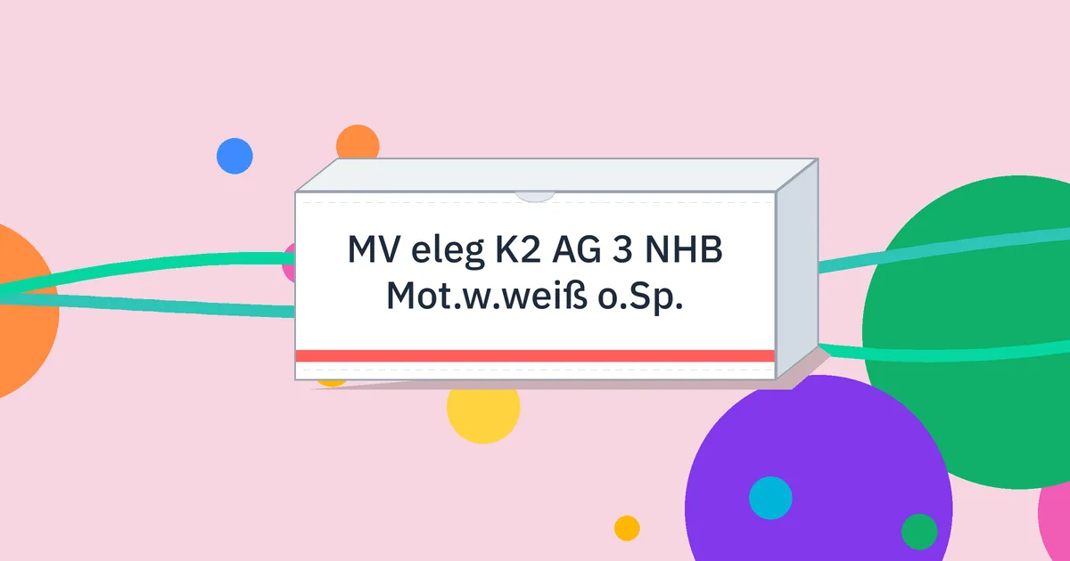 Symbolbild: Packung mit der Aufschrift MV eleg K2 AG 3 NHB Mot.w.weiß o.Sp. (PZN 15727920) – Verfügbarkeit und Bezug in Apotheken in Frankfurt am Main