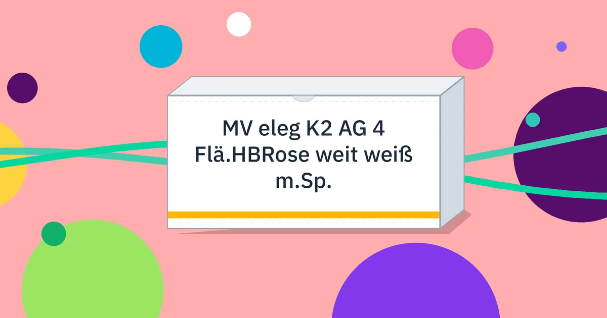 Symbolbild: Packung mit der Aufschrift MV eleg K2 AG 4 Flä.HBRose weit weiß m.Sp. (PZN 15721337) – Verfügbarkeit und Bezug in Apotheken in Frankfurt am Main