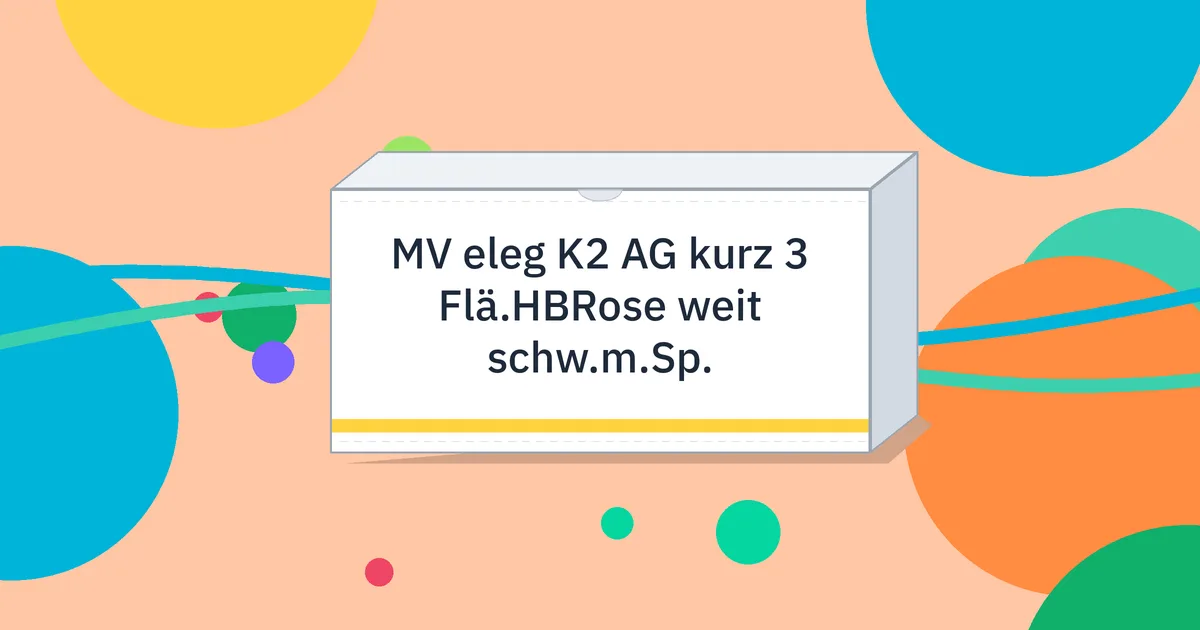 Symbolbild: Packung mit der Aufschrift MV eleg K2 AG kurz 3 Flä.HBRose weit schw.m.Sp. (PZN 15707136) – Verfügbarkeit und Bezug in Apotheken in Frankfurt am Main