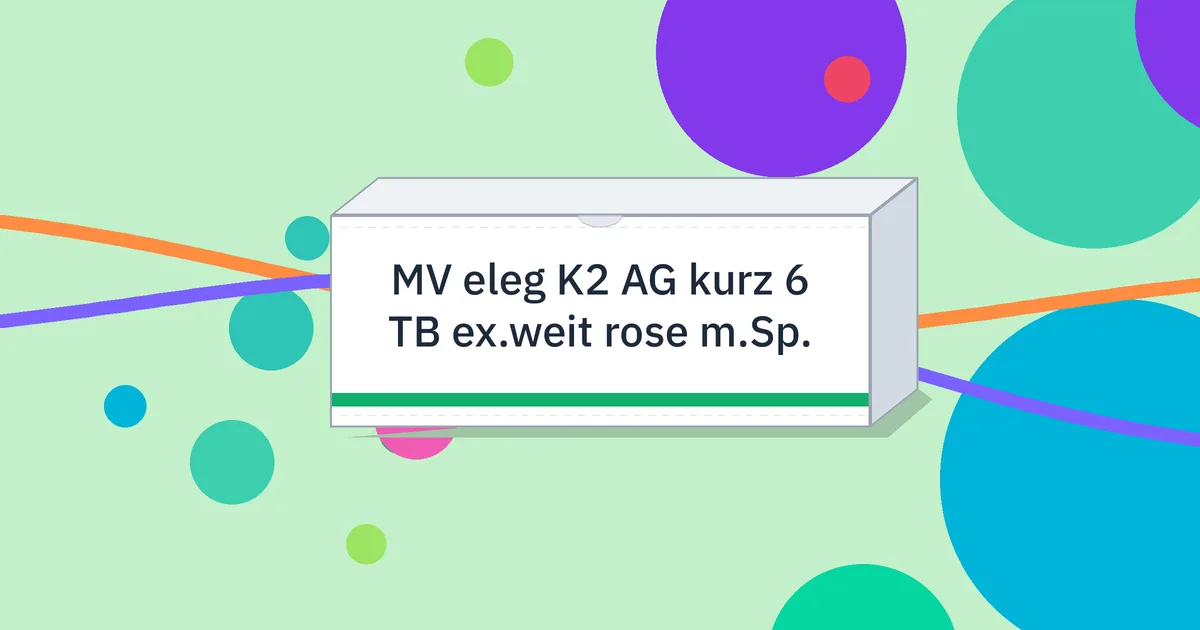 Symbolbild: Packung mit der Aufschrift MV eleg K2 AG kurz 6 TB ex.weit rose m.Sp. (PZN 14697743) – Verfügbarkeit und Bezug in Apotheken in Frankfurt am Main