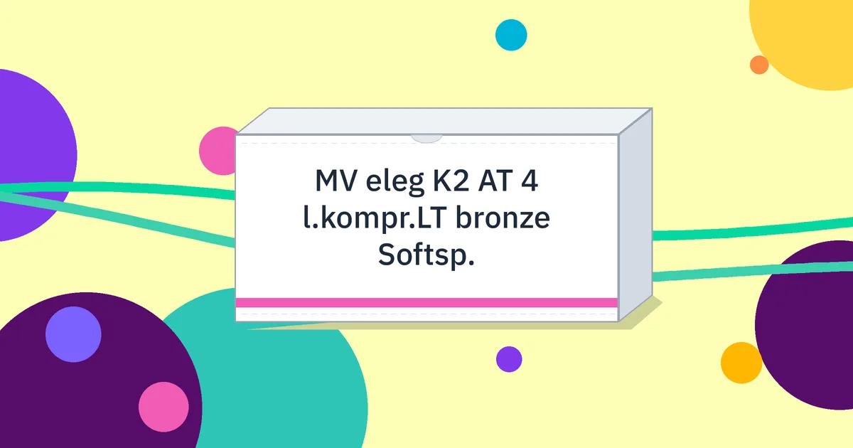 Symbolbild: Packung mit der Aufschrift MV eleg K2 AT 4 l.kompr.LT bronze Softsp. (PZN 15285273) – Verfügbarkeit und Bezug in Apotheken in Frankfurt am Main