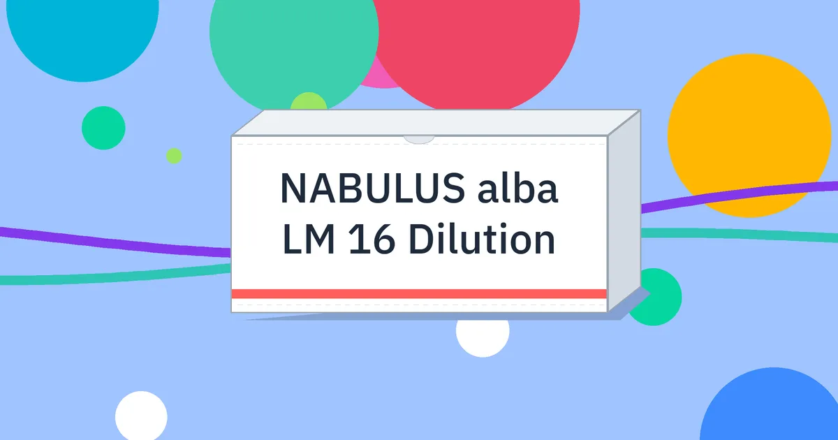 Symbolbild: Packung mit der Aufschrift NABULUS alba LM 16 Dilution (PZN 13615418) – Verfügbarkeit und Bezug in Apotheken in Frankfurt am Main