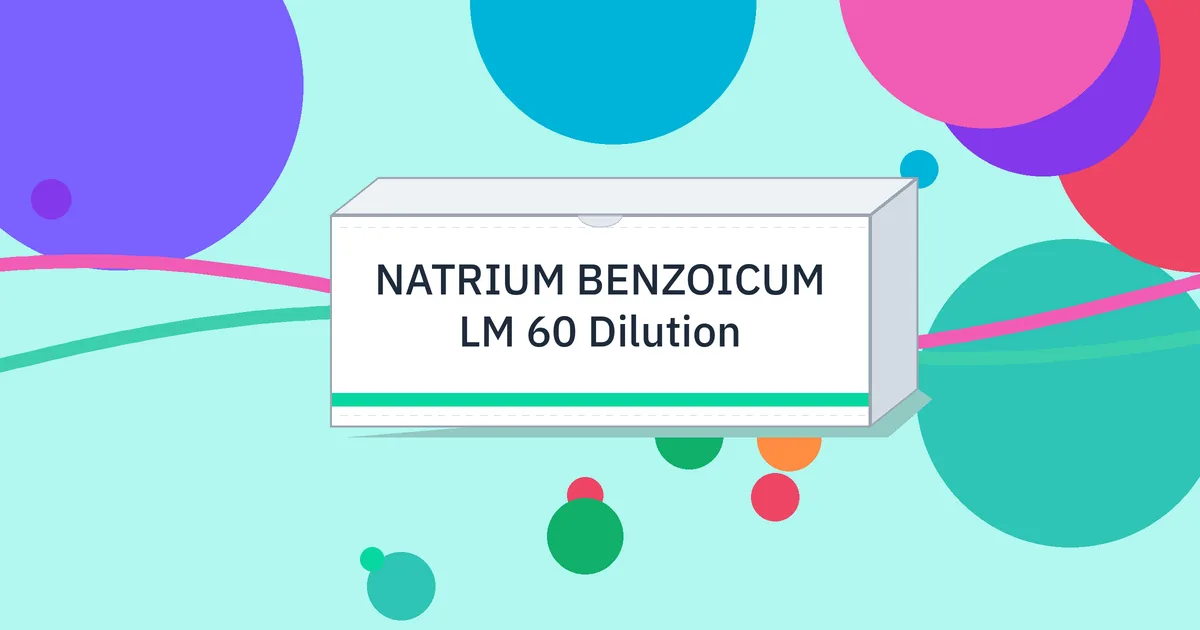 Symbolbild: Packung mit der Aufschrift NATRIUM BENZOICUM LM 60 Dilution (PZN 12960053) – Verfügbarkeit und Bezug in Apotheken in Frankfurt am Main