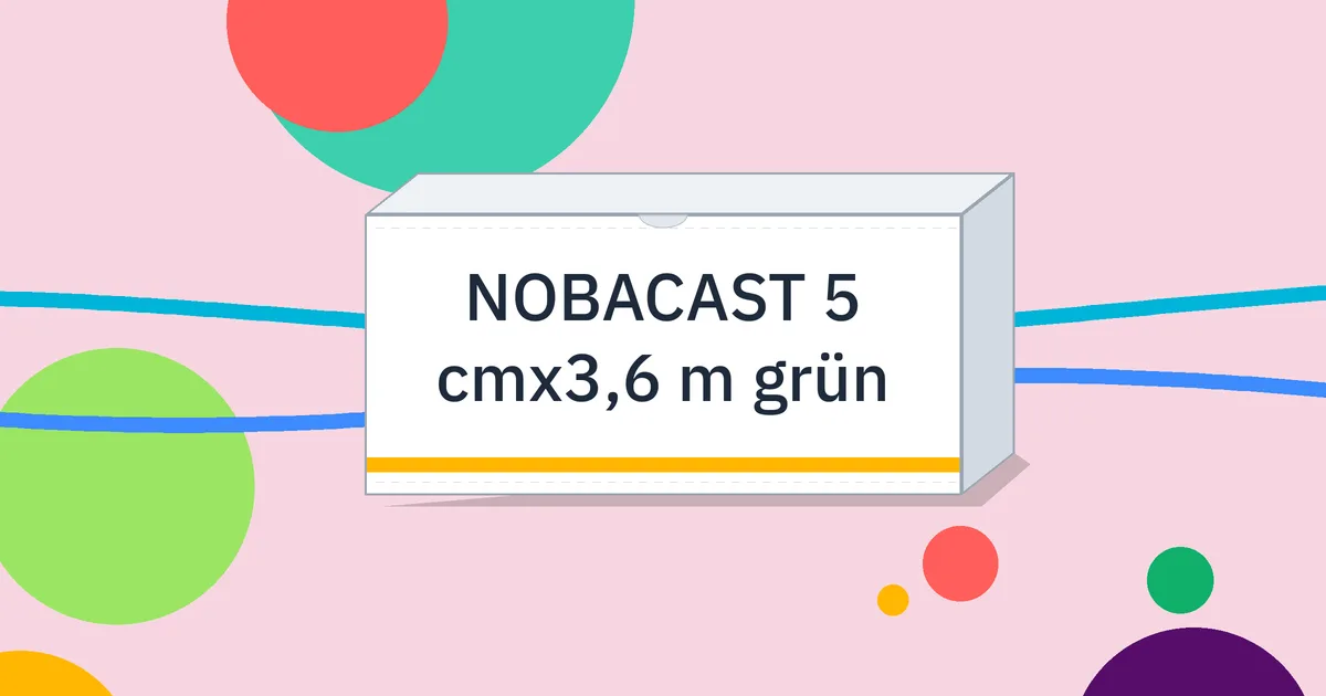Symbolbild: Packung mit der Aufschrift NOBACAST 5 cmx3,6 m grün (PZN 04083767) – Verfügbarkeit und Bezug in Apotheken in Frankfurt am Main