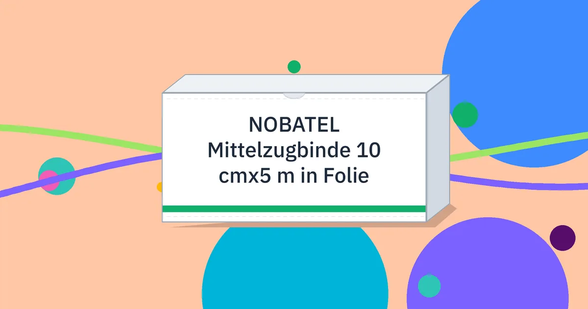 Symbolbild: Packung mit der Aufschrift NOBATEL Mittelzugbinde 10 cmx5 m in Folie (PZN 07095475) – Verfügbarkeit und Bezug in Apotheken in Frankfurt am Main