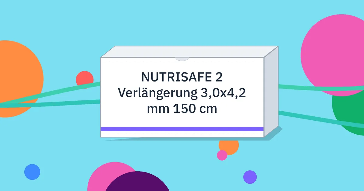 Symbolbild: Packung mit der Aufschrift NUTRISAFE 2 Verlängerung 3,0x4,2 mm 150 cm (PZN 06170602) – Verfügbarkeit und Bezug in Apotheken in Frankfurt am Main