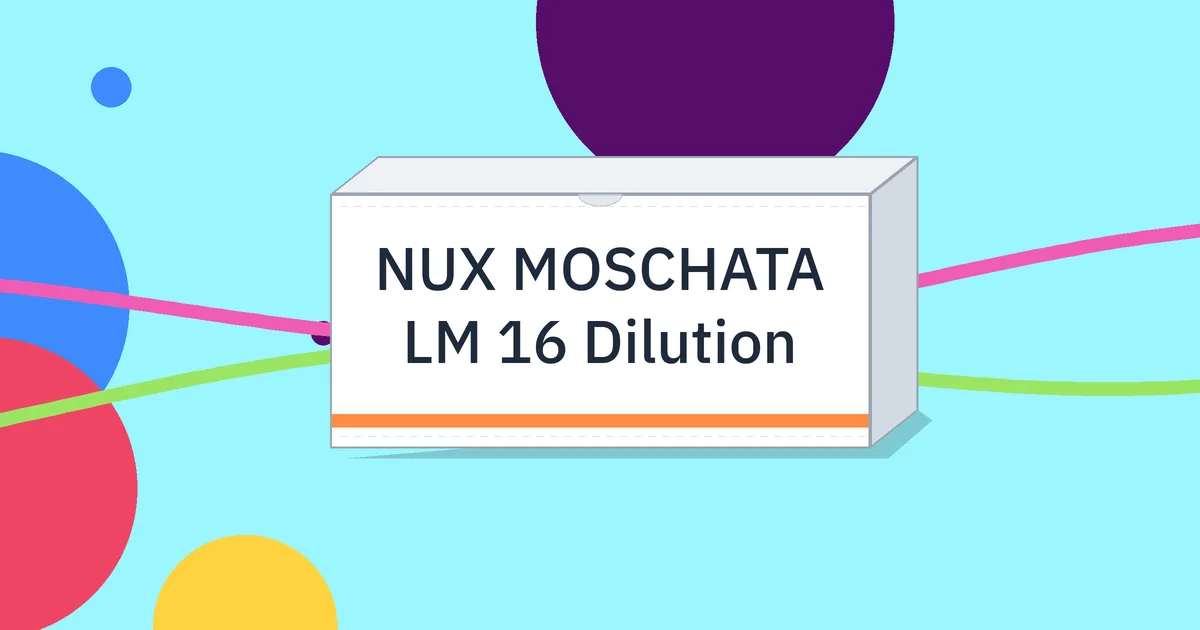 Symbolbild: Packung mit der Aufschrift NUX MOSCHATA LM 16 Dilution (PZN 12970011) – Verfügbarkeit und Bezug in Apotheken in Frankfurt am Main