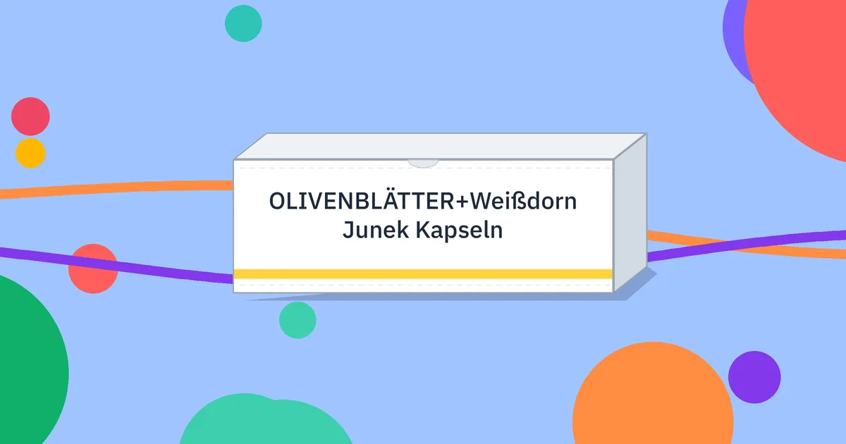 Symbolbild: Packung mit der Aufschrift OLIVENBLÄTTER+Weißdorn Junek Kapseln (PZN 01106806) – Verfügbarkeit und Bezug in Apotheken in Frankfurt am Main