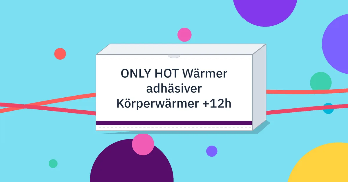 Symbolbild: Packung mit der Aufschrift ONLY HOT Wärmer adhäsiver Körperwärmer +12h (PZN 17843889) – Verfügbarkeit und Bezug in Apotheken in Frankfurt am Main