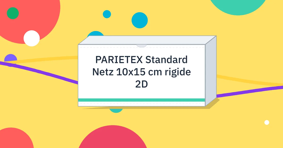 Symbolbild: Packung mit der Aufschrift PARIETEX Standard Netz 10x15 cm rigide 2D (PZN 00423999) – Verfügbarkeit und Bezug in Apotheken in Frankfurt am Main
