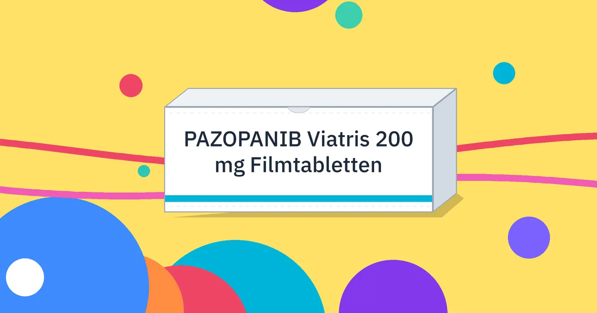 Symbolbild: Packung mit der Aufschrift PAZOPANIB Viatris 200 mg Filmtabletten (PZN 19877651) – Verfügbarkeit und Bezug in Apotheken in Frankfurt am Main