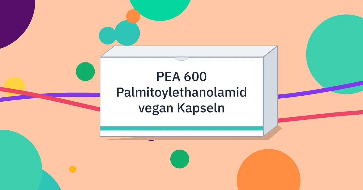 Symbolbild: Packung mit der Aufschrift PEA 600 Palmitoylethanolamid vegan Kapseln (PZN 20210515) – Verfügbarkeit und Bezug in Apotheken in Frankfurt am Main