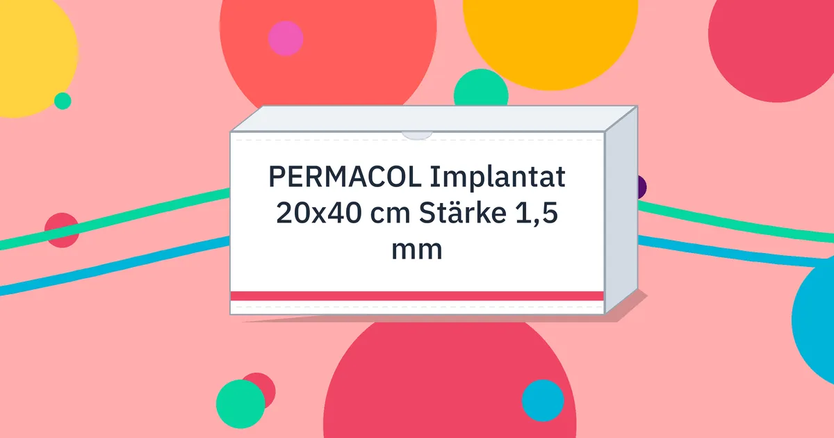 Symbolbild: Packung mit der Aufschrift PERMACOL Implantat 20x40 cm Stärke 1,5 mm (PZN 05869777) – Verfügbarkeit und Bezug in Apotheken in Frankfurt am Main