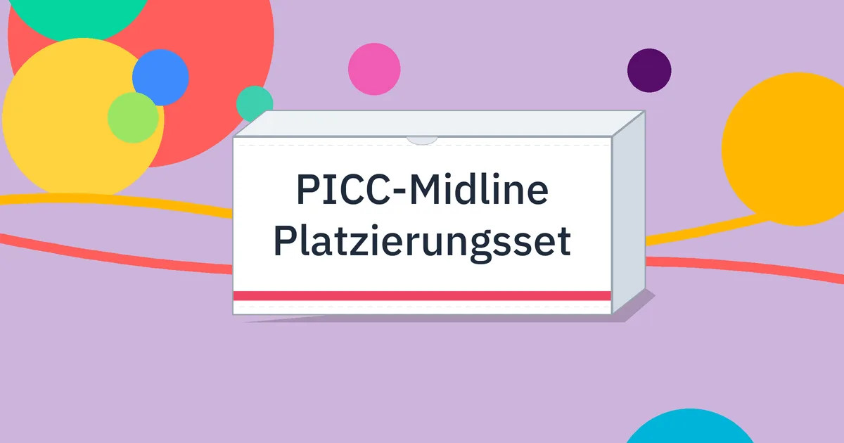 Symbolbild: Packung mit der Aufschrift PICC-Midline Platzierungsset (PZN 15328456) – Verfügbarkeit und Bezug in Apotheken in Frankfurt am Main