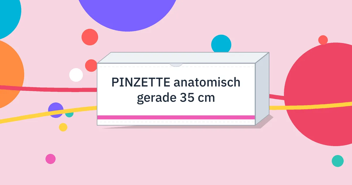 Symbolbild: Packung mit der Aufschrift PINZETTE anatomisch gerade 35 cm (PZN 11658978) – Verfügbarkeit und Bezug in Apotheken in Frankfurt am Main
