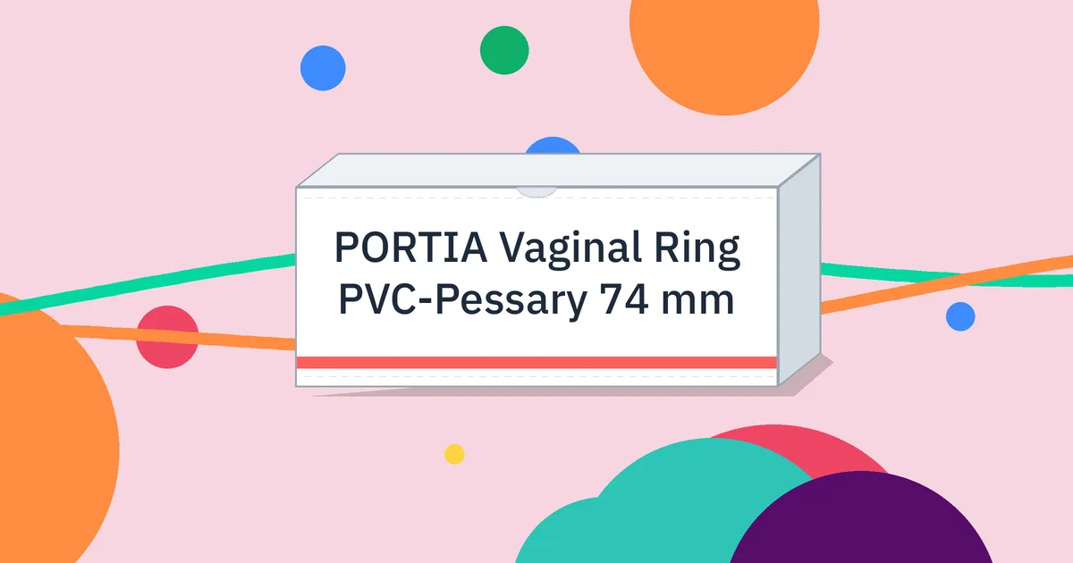 Symbolbild: Packung mit der Aufschrift PORTIA Vaginal Ring PVC-Pessary 74 mm (PZN 12742988) – Verfügbarkeit und Bezug in Apotheken in Frankfurt am Main