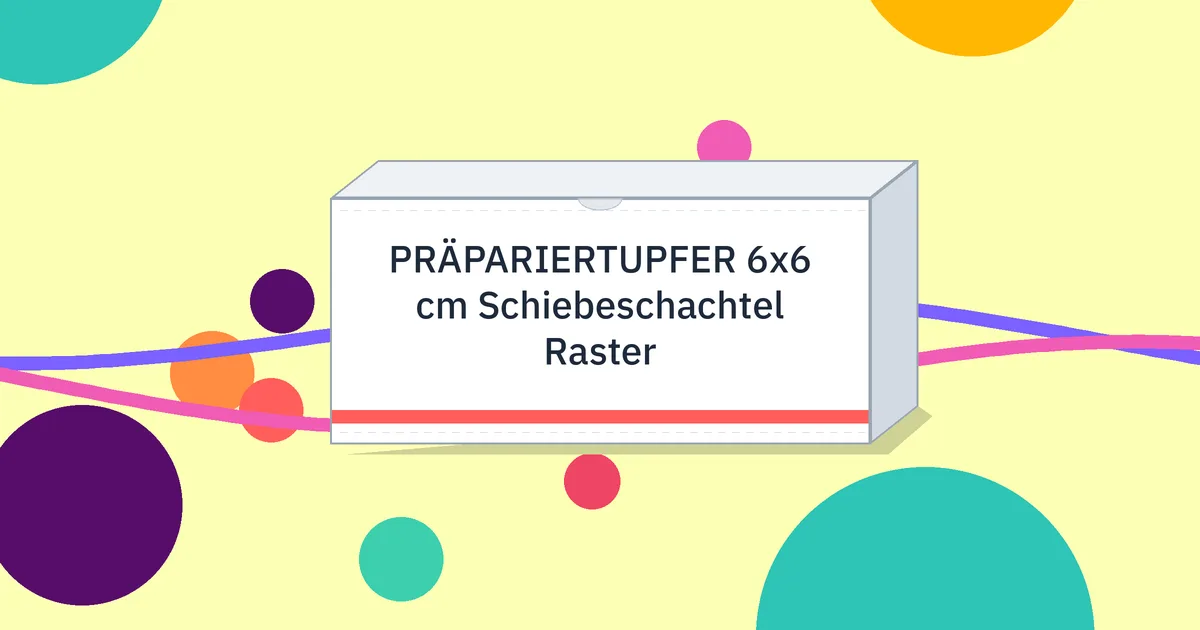 Symbolbild: Packung mit der Aufschrift PRÄPARIERTUPFER 6x6 cm Schiebeschachtel Raster (PZN 04925717) – Verfügbarkeit und Bezug in Apotheken in Frankfurt am Main