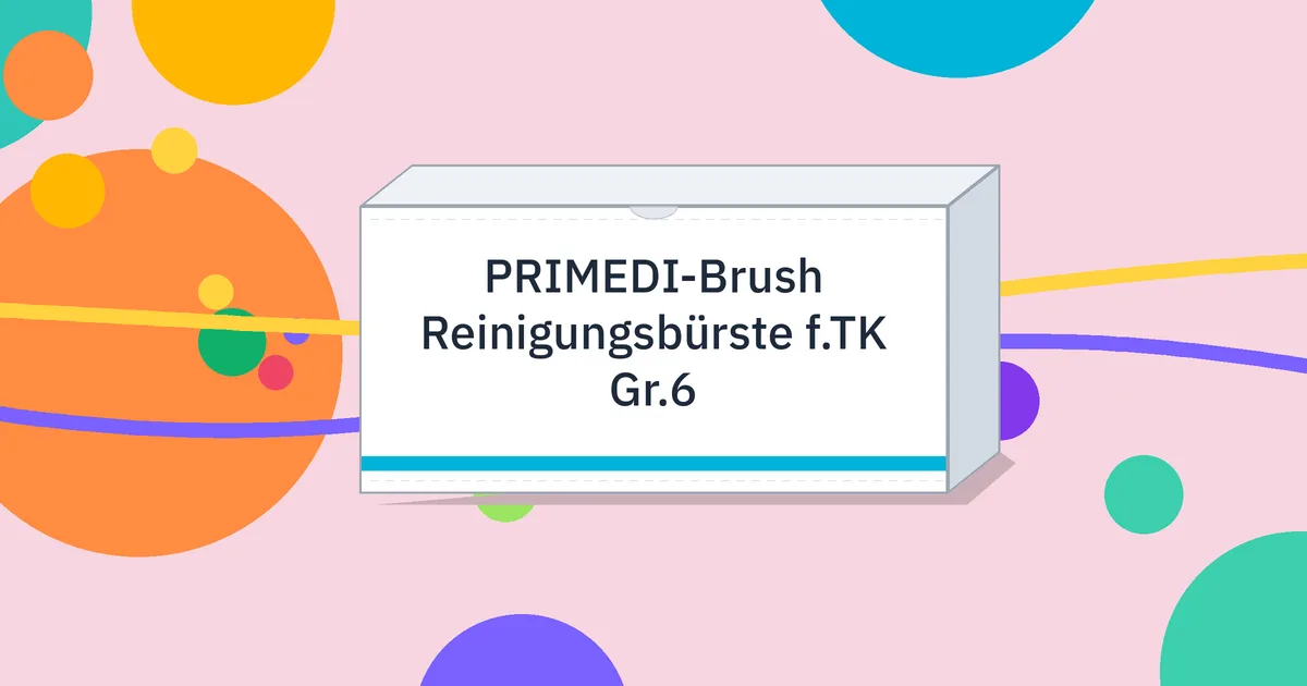 Symbolbild: Packung mit der Aufschrift PRIMEDI-Brush Reinigungsbürste f.TK Gr.6 (PZN 10916450) – Verfügbarkeit und Bezug in Apotheken in Frankfurt am Main