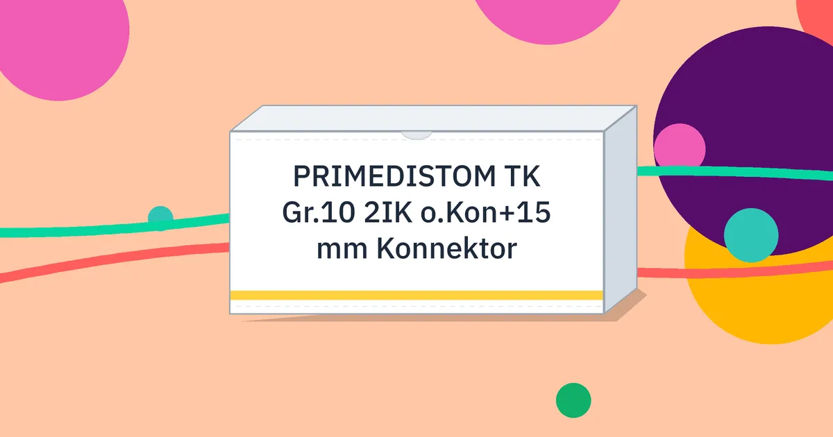 Symbolbild: Packung mit der Aufschrift PRIMEDISTOM TK Gr.10 2IK o.Kon+15 mm Konnektor (PZN 10229608) – Verfügbarkeit und Bezug in Apotheken in Frankfurt am Main