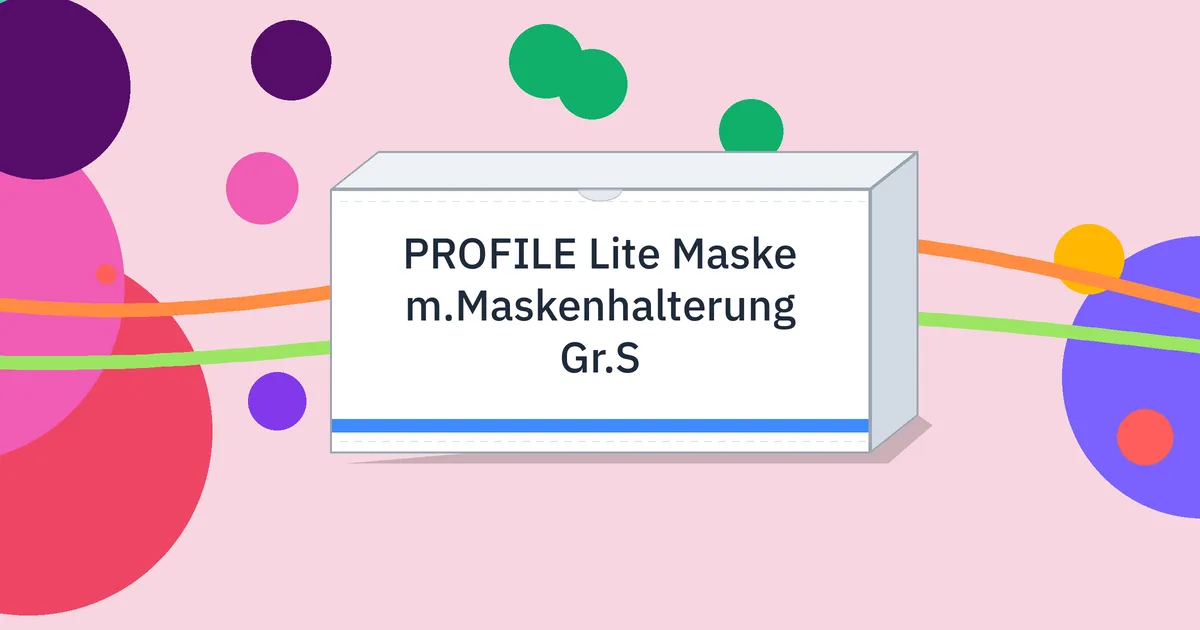 Symbolbild: Packung mit der Aufschrift PROFILE Lite Maske m.Maskenhalterung Gr.S (PZN 03035720) – Verfügbarkeit und Bezug in Apotheken in Frankfurt am Main