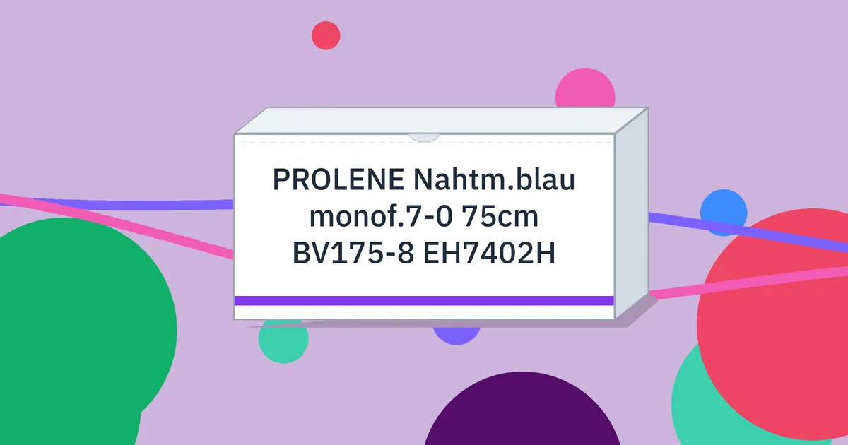 Symbolbild: Packung mit der Aufschrift PROLENE Nahtm.blau monof.7-0 75cm BV175-8 EH7402H (PZN 16254808) – Verfügbarkeit und Bezug in Apotheken in Frankfurt am Main