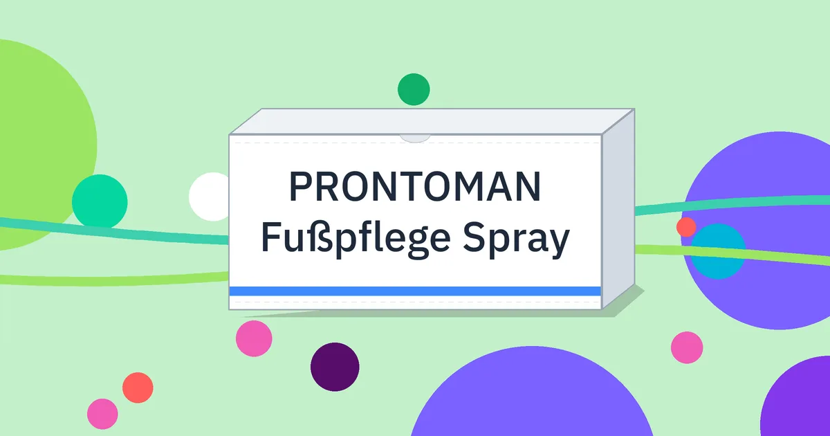 Symbolbild: Packung mit der Aufschrift PRONTOMAN Fußpflege Spray (PZN 09258734) – Verfügbarkeit und Bezug in Apotheken in Frankfurt am Main