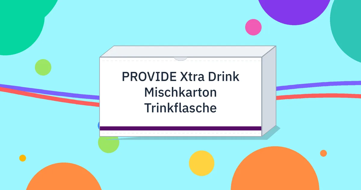 Symbolbild: Packung mit der Aufschrift PROVIDE Xtra Drink Mischkarton Trinkflasche (PZN 00553093) – Verfügbarkeit und Bezug in Apotheken in Frankfurt am Main