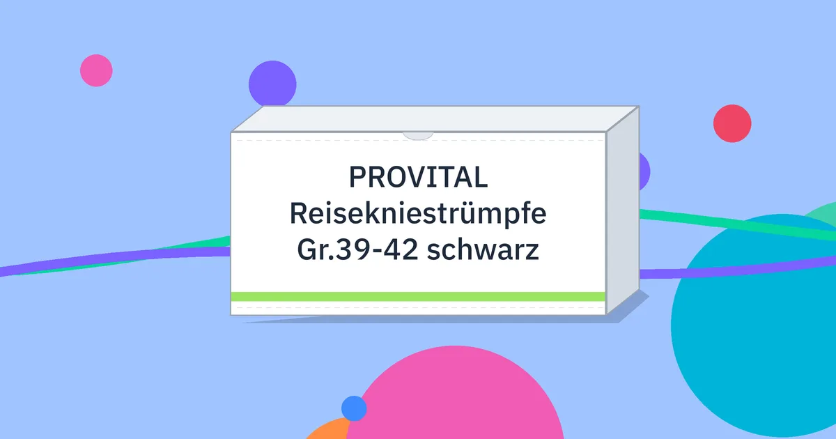 Symbolbild: Packung mit der Aufschrift PROVITAL Reisekniestrümpfe Gr.39-42 schwarz (PZN 07121706) – Verfügbarkeit und Bezug in Apotheken in Frankfurt am Main