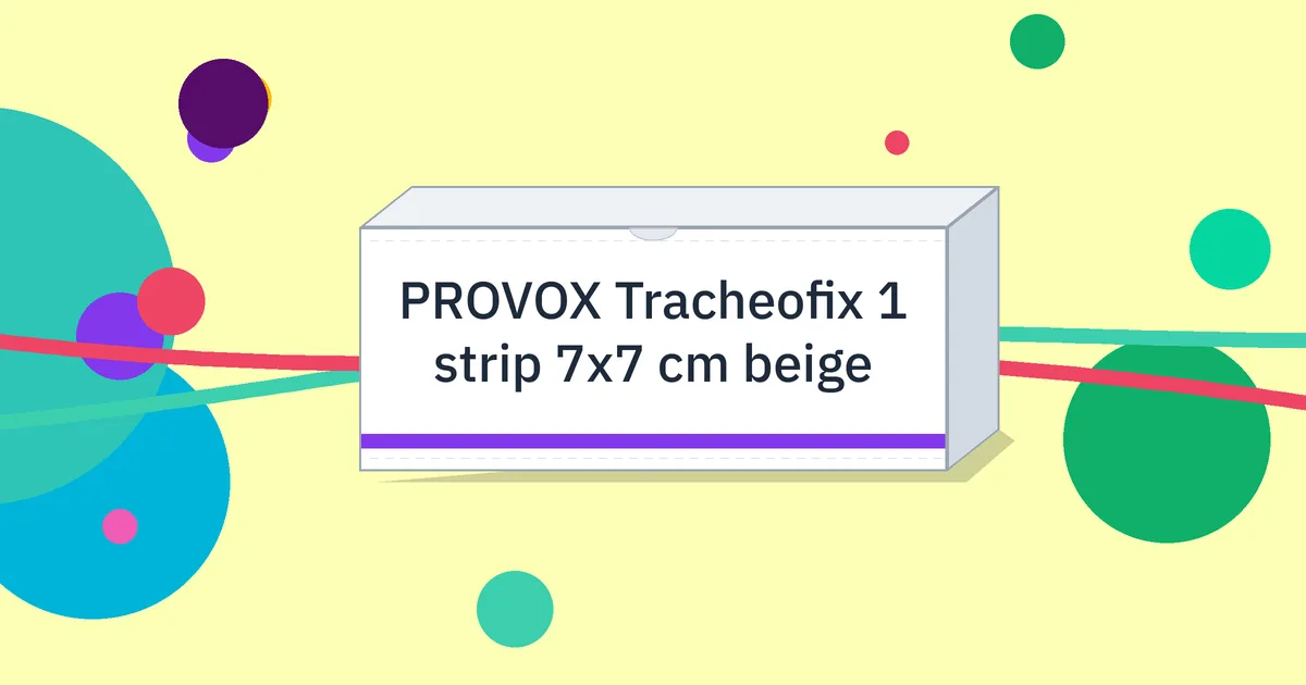 Symbolbild: Packung mit der Aufschrift PROVOX Tracheofix 1 strip 7x7 cm beige (PZN 00140830) – Verfügbarkeit und Bezug in Apotheken in Frankfurt am Main