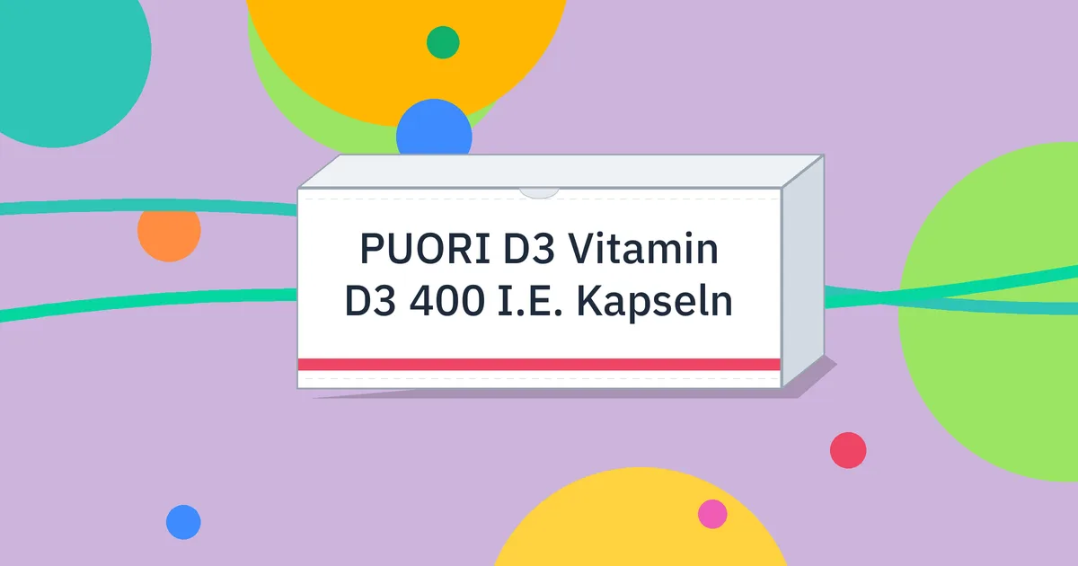 Symbolbild: Packung mit der Aufschrift PUORI D3 Vitamin D3 400 I.E. Kapseln (PZN 17291013) – Verfügbarkeit und Bezug in Apotheken in Frankfurt am Main