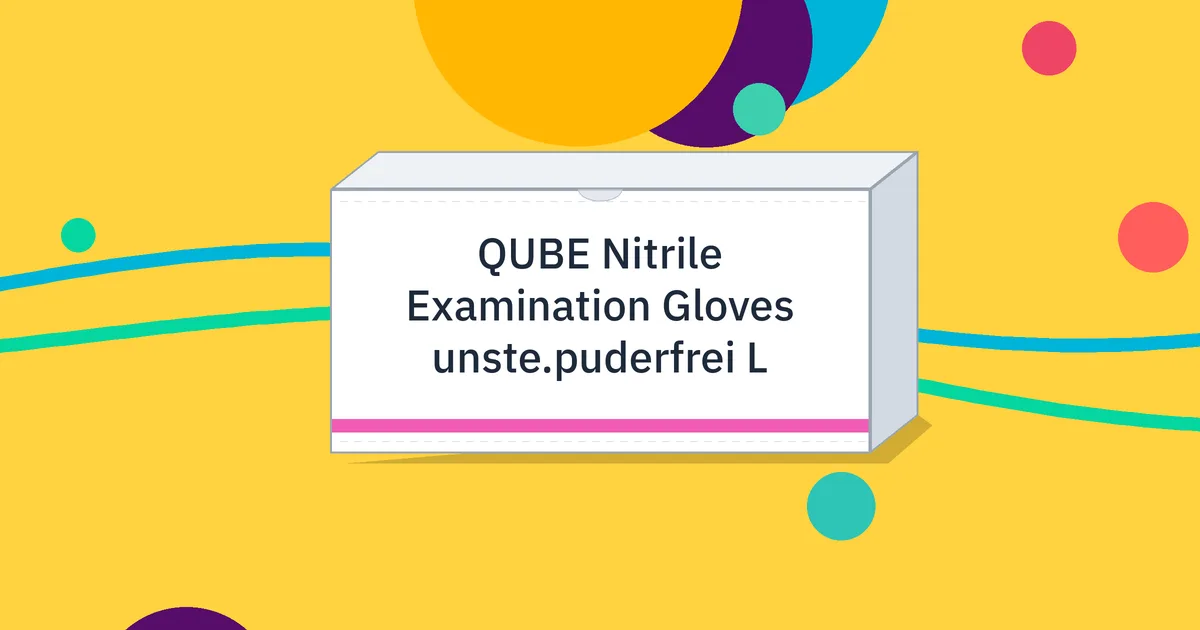 Symbolbild: Packung mit der Aufschrift QUBE Nitrile Examination Gloves unste.puderfrei L (PZN 18797128) – Verfügbarkeit und Bezug in Apotheken in Frankfurt am Main