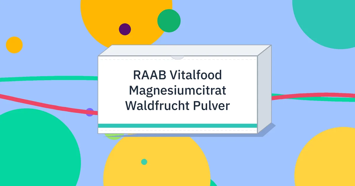 Symbolbild: Packung mit der Aufschrift RAAB Vitalfood Magnesiumcitrat Waldfrucht Pulver (PZN 20048871) – Verfügbarkeit und Bezug in Apotheken in Frankfurt am Main