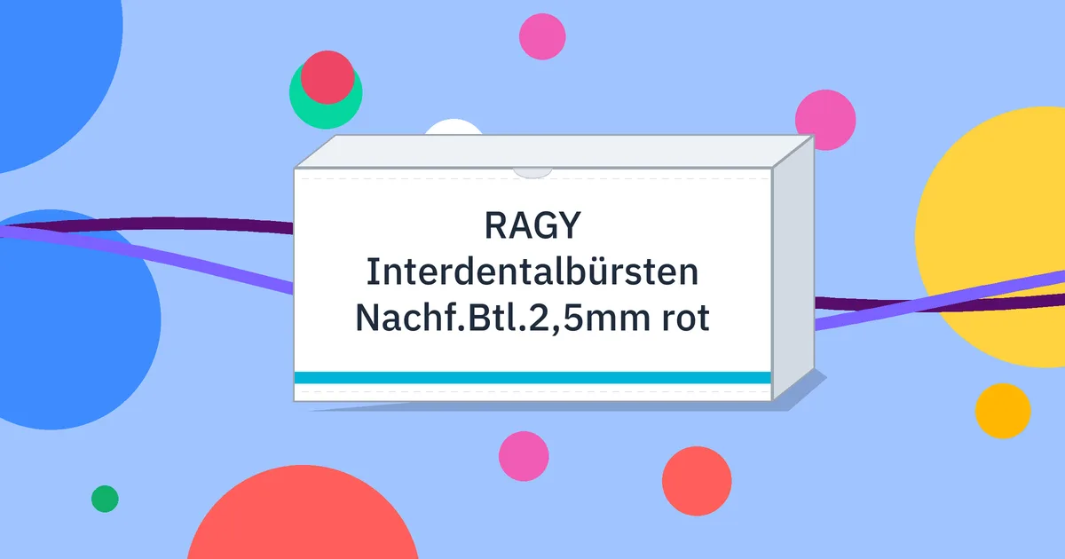 Symbolbild: Packung mit der Aufschrift RAGY Interdentalbürsten Nachf.Btl.2,5mm rot (PZN 02717280) – Verfügbarkeit und Bezug in Apotheken in Frankfurt am Main