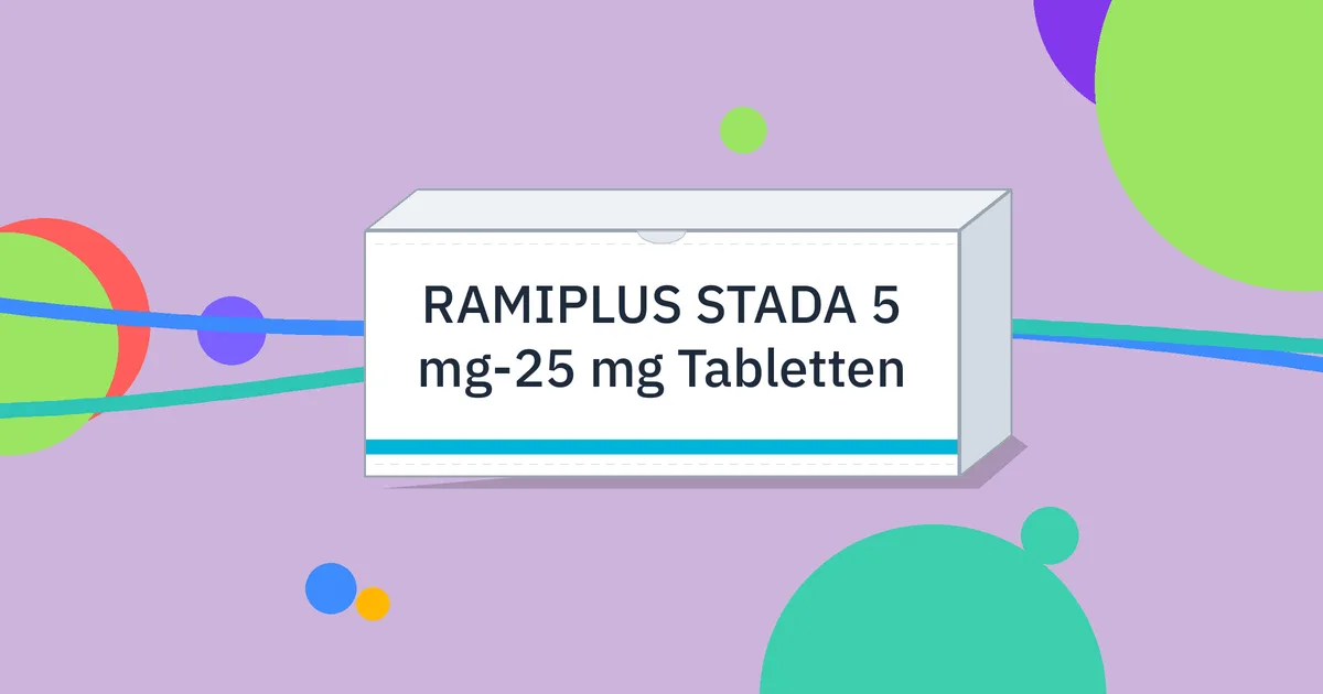 Symbolbild: Packung mit der Aufschrift RAMIPLUS STADA 5 mg-25 mg Tabletten (PZN 02379015) – Verfügbarkeit und Bezug in Apotheken in Frankfurt am Main