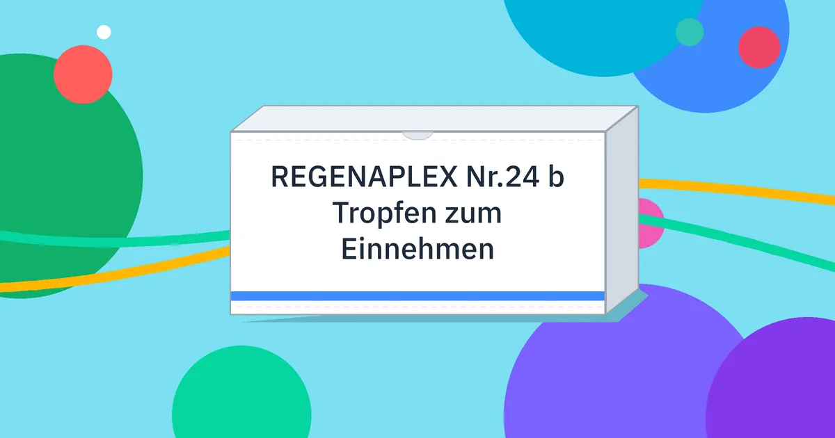 Symbolbild: Packung mit der Aufschrift REGENAPLEX Nr.24 b Tropfen zum Einnehmen (PZN 02642180) – Verfügbarkeit und Bezug in Apotheken in Frankfurt am Main