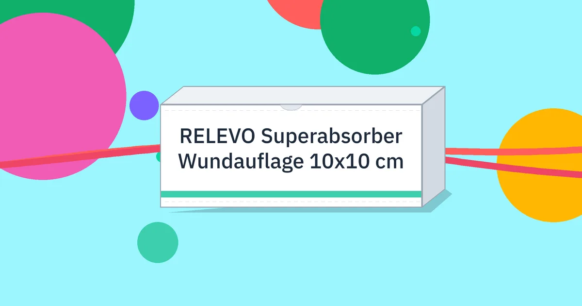 Symbolbild: Packung mit der Aufschrift RELEVO Superabsorber Wundauflage 10x10 cm (PZN 11586658) – Verfügbarkeit und Bezug in Apotheken in Frankfurt am Main