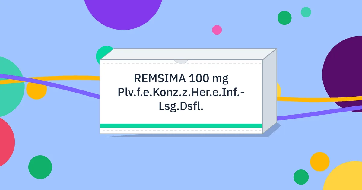 Symbolbild: Packung mit der Aufschrift REMSIMA 100 mg Plv.f.e.Konz.z.Her.e.Inf.-Lsg.Dsfl. (PZN 18836147) – Verfügbarkeit und Bezug in Apotheken in Frankfurt am Main