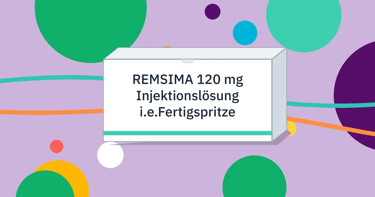 Symbolbild: Packung mit der Aufschrift REMSIMA 120 mg Injektionslösung i.e.Fertigspritze (PZN 18806324) – Verfügbarkeit und Bezug in Apotheken in Frankfurt am Main
