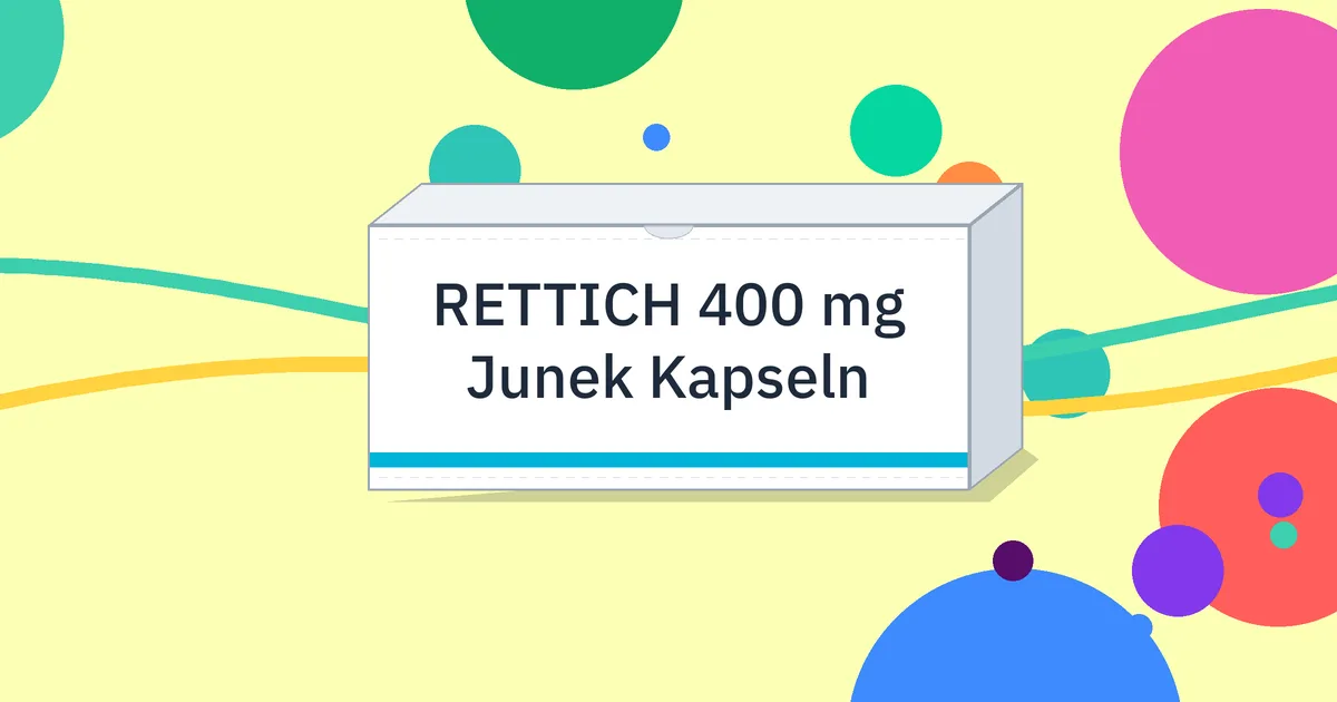 Symbolbild: Packung mit der Aufschrift RETTICH 400 mg Junek Kapseln (PZN 00139063) – Verfügbarkeit und Bezug in Apotheken in Frankfurt am Main