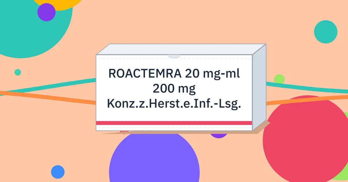 Symbolbild: Packung mit der Aufschrift ROACTEMRA 20 mg-ml 200 mg Konz.z.Herst.e.Inf.-Lsg. (PZN 05895711) – Verfügbarkeit und Bezug in Apotheken in Frankfurt am Main