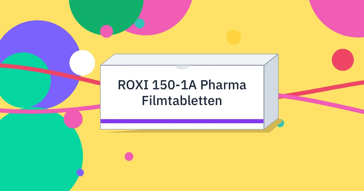 Symbolbild: Packung mit der Aufschrift ROXI 150-1A Pharma Filmtabletten (PZN 07755368) – Verfügbarkeit und Bezug in Apotheken in Frankfurt am Main