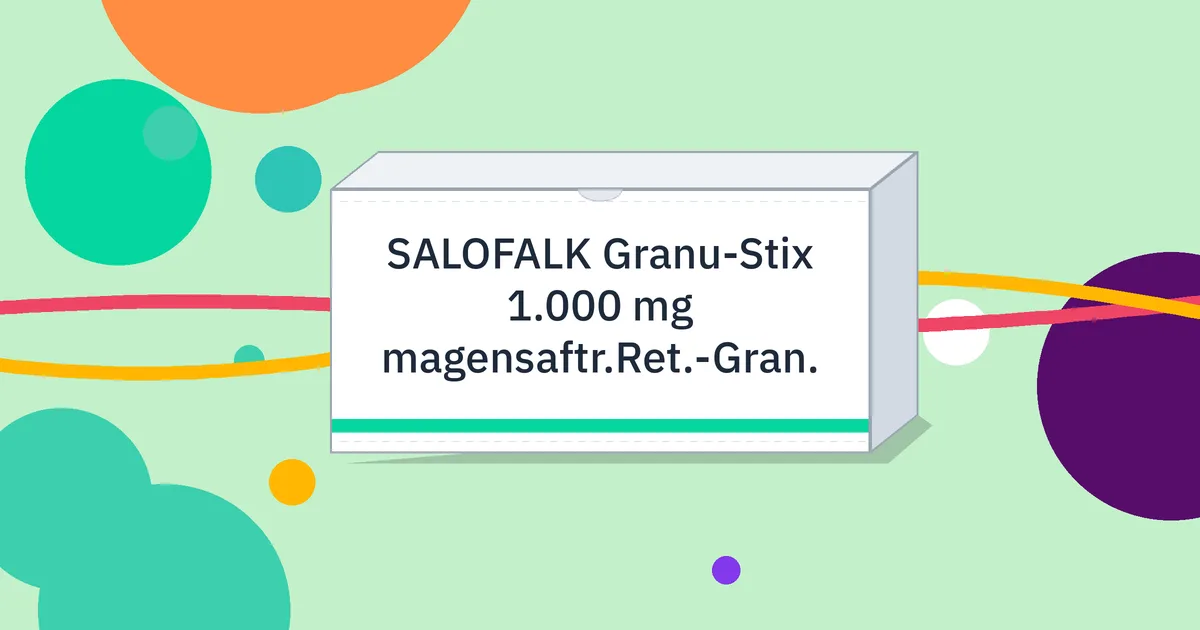 Symbolbild: Packung mit der Aufschrift SALOFALK Granu-Stix 1.000 mg magensaftr.Ret.-Gran. (PZN 02145547) – Verfügbarkeit und Bezug in Apotheken in Frankfurt am Main