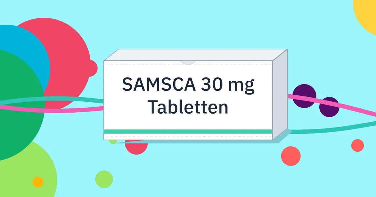 Symbolbild: Packung mit der Aufschrift SAMSCA 30 mg Tabletten (PZN 14406906) – Verfügbarkeit und Bezug in Apotheken in Frankfurt am Main
