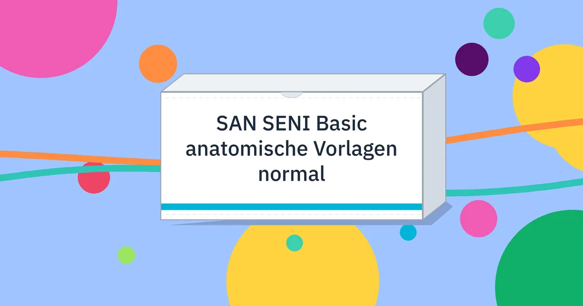 Symbolbild: Packung mit der Aufschrift SAN SENI Basic anatomische Vorlagen normal (PZN 16327654) – Verfügbarkeit und Bezug in Apotheken in Frankfurt am Main